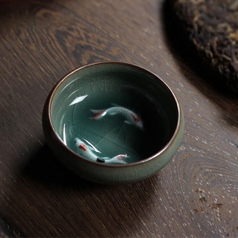 Buddha Stones Colorful Koi Fish Ceramic Teacup Kung Fu Tea Cup Bowl ...