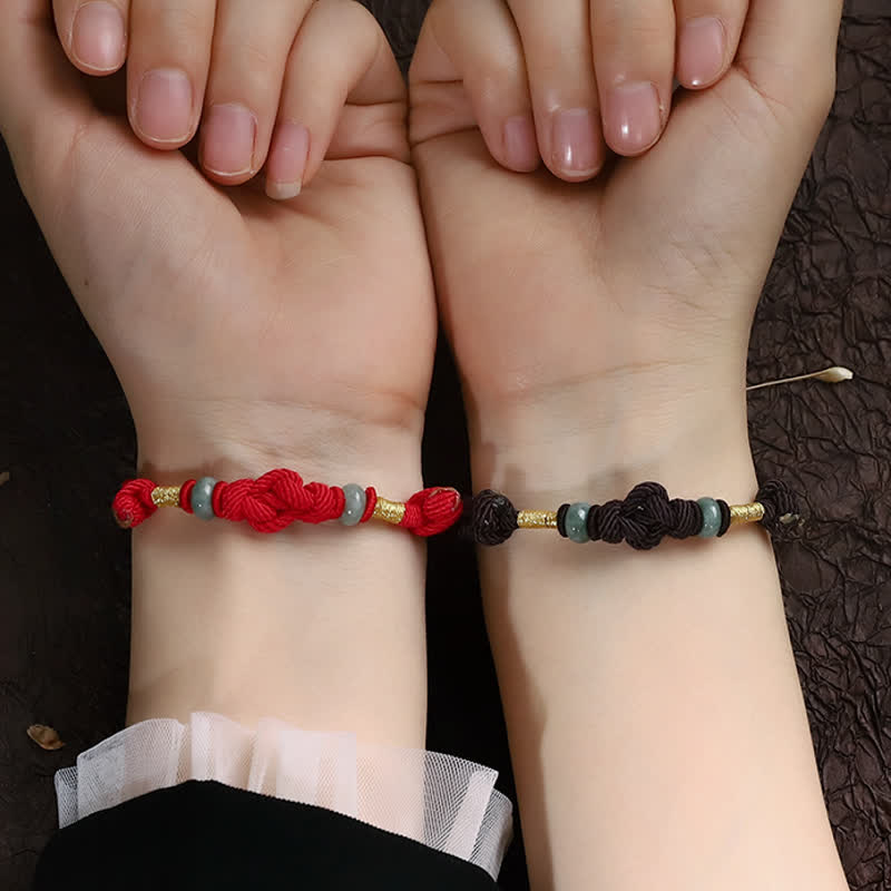Bring Good Luck Red String Jade Fortune Knot Braided Couple Bracelet ...