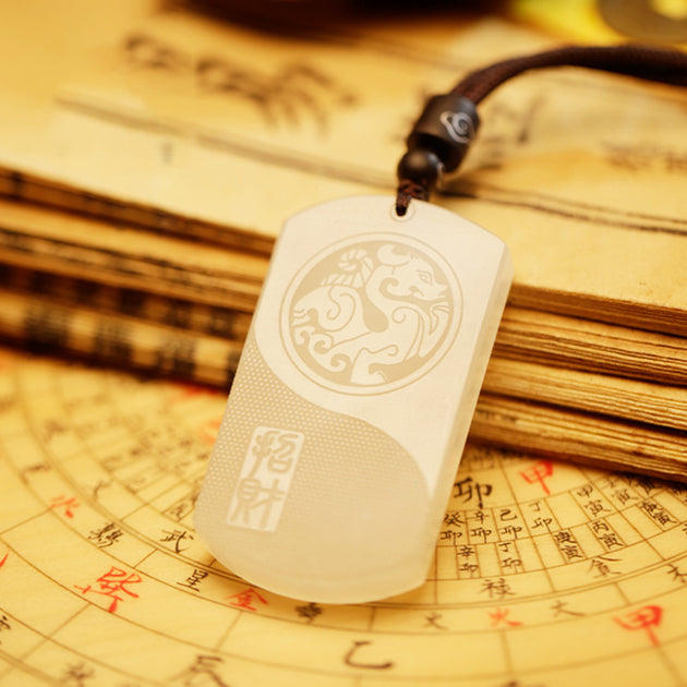 Buddha Stones White Jade PiXiu Yin Yang Luck Protection Necklace Penda ...