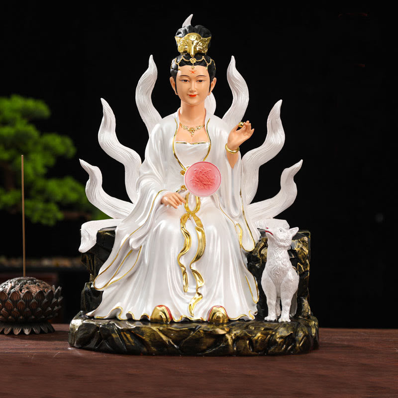Buddha Stones Nine Tailed Fox Fairy Luck Protection Resin Home Decorat ...