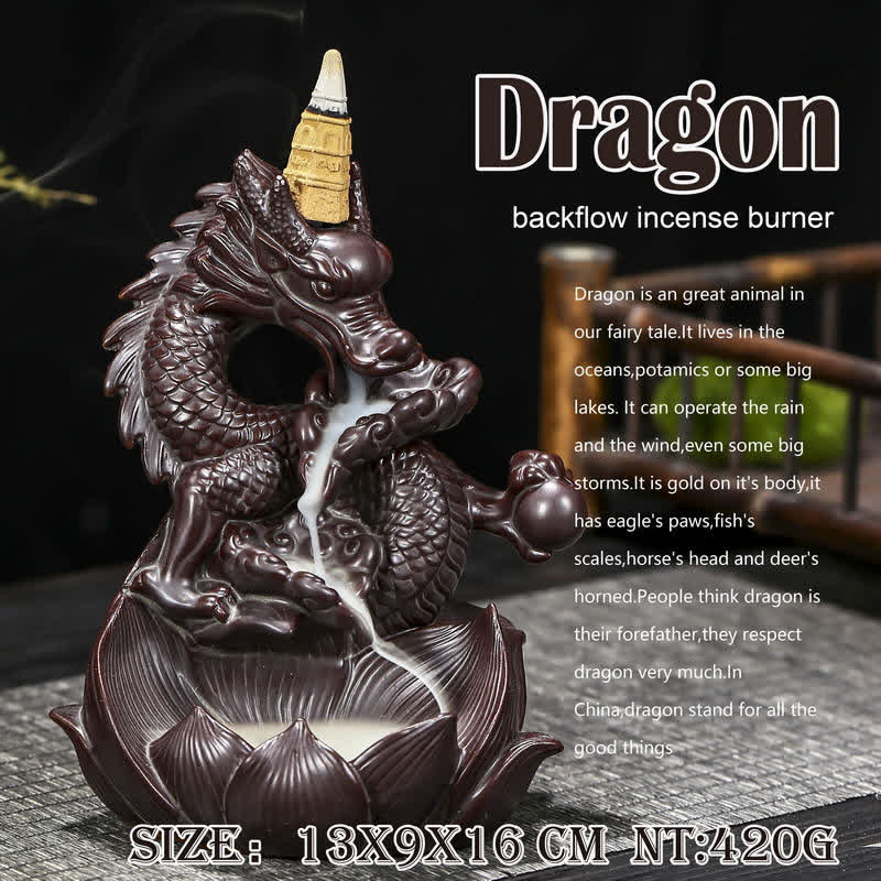 Buddha Stones Dragon Lotus Pattern Strength Protection Ceramic Incense ...