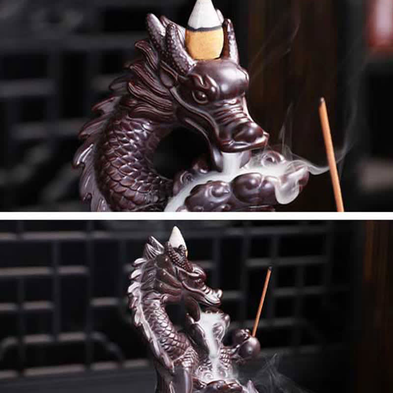 Buddha Stones Dragon Lotus Pattern Strength Protection Ceramic Incense ...