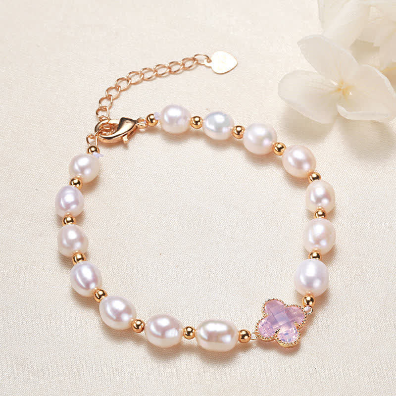 Buddha Stones Pearl Four Leaf Clover Wealth Chain Bracelet ...