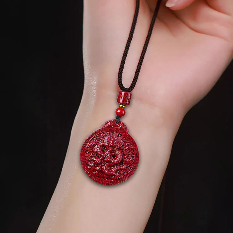 Buddha Stones Year of the Dragon Natural Cinnabar Dragon Protection Ne ...