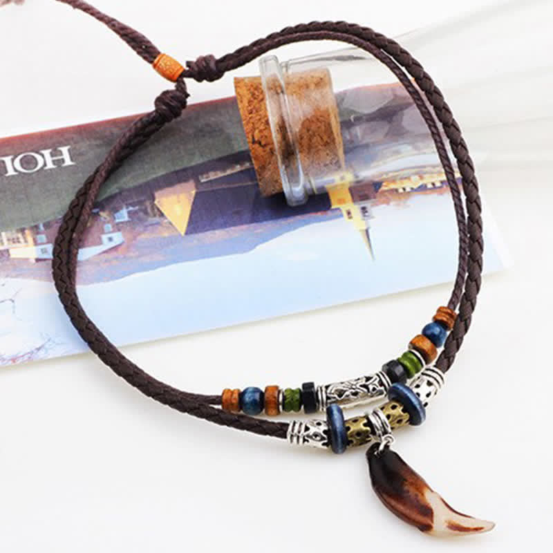 Buddha Stones Ethnic Wolf Tooth Pattern Beads Wealth Necklace Pendant ...