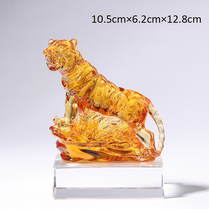Buddha Stones Handmade Liuli Crystal Tiger Art Piece Protection Home D ...