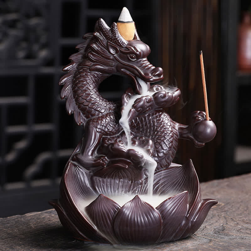 Buddha Stones Dragon Lotus Pattern Strength Protection Ceramic Incense ...