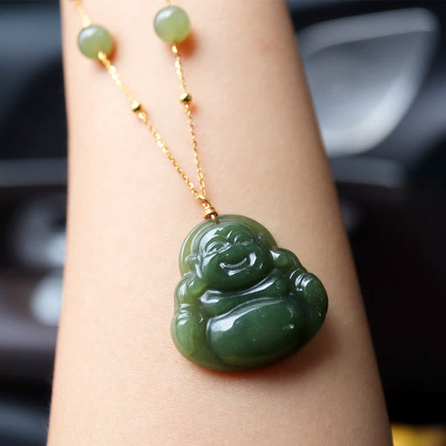 Buddha Stones Laughing Buddha Hetian Jade Luck Necklace Bead Chain Pen ...