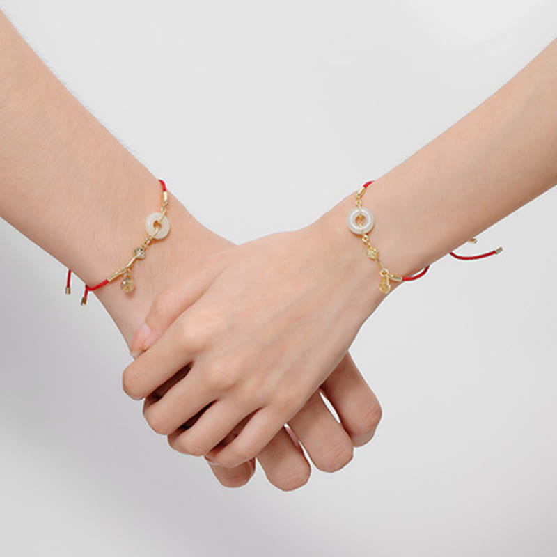 Buddha Stones 18K Gold Plated Hetian Jade Peace Buckle Fu Character Lu ...