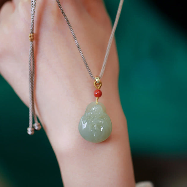 Buddha Stones Laughing Buddha Hetian Jade Wealth Prosperity String Nec ...