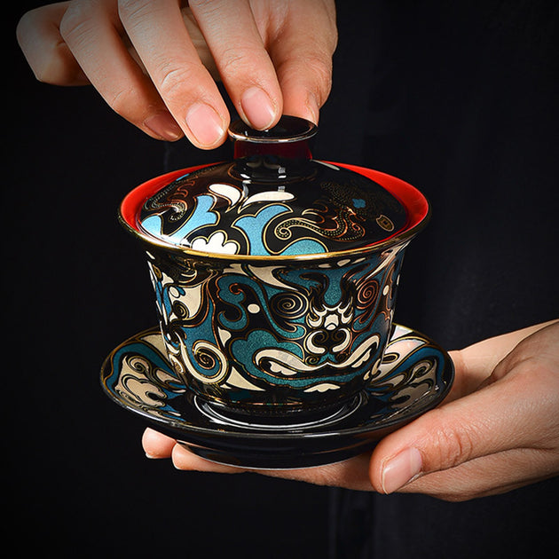 Buddha Stones Peking Opera Mask Pattern Ceramic Gaiwan Sancai Teacup K ...