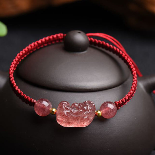 Buddha Stones Natural Strawberry Quartz PiXiu Lucky Red String Bracele ...