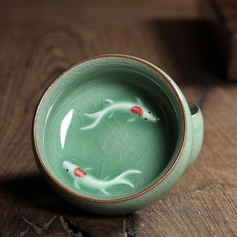 Buddha Stones Colorful Koi Fish Ceramic Teacup Kung Fu Tea Cup Bowl ...