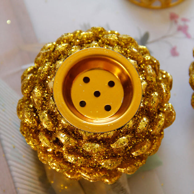 Buddha Stones Gold Pine Cone Pattern Spiritual Rituals Mini Incense Bu ...