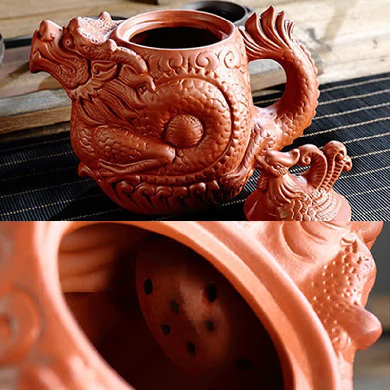 Buddha Stones Vintage Dragon Phoenix Ceramic Teapot – buddhastoneshop