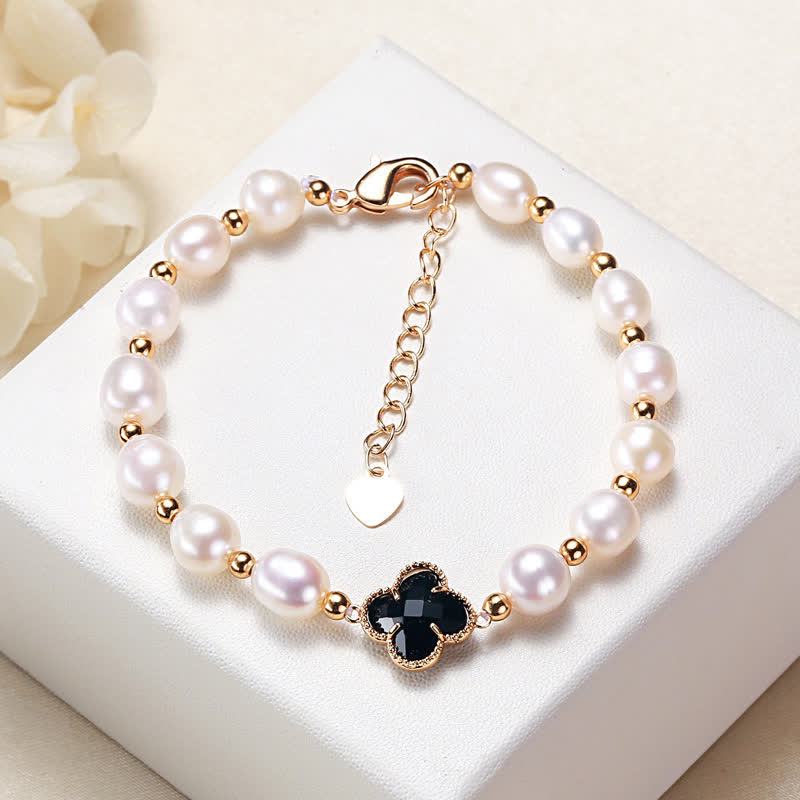 Buddha Stones Pearl Four Leaf Clover Wealth Chain Bracelet ...