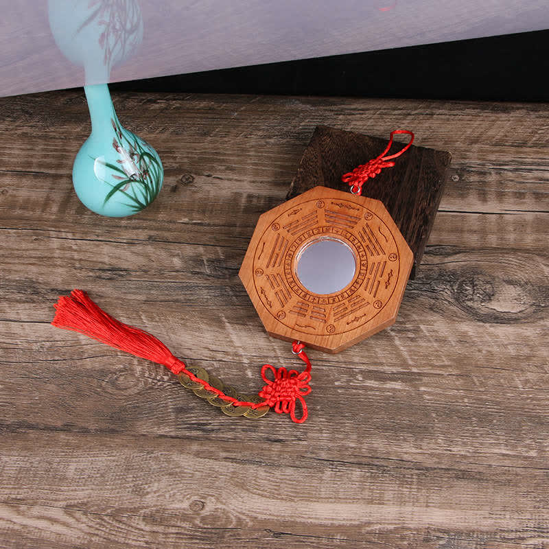 Feng Shui Bagua Map Peach Wood Five-Emperor Coins Chinese Knotting Bal ...