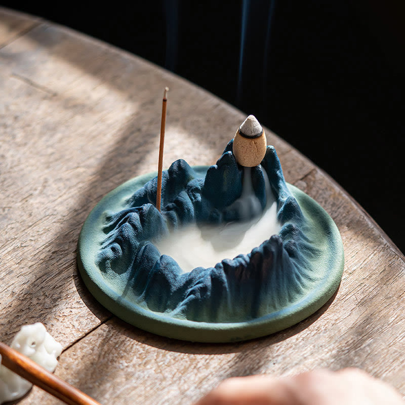 Buddha Stones Creative Mountain River Ceramic Healing Backflow Incense ...