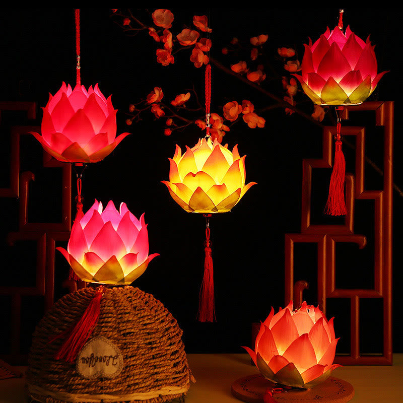 Buddha Stones DIY Lotus Flower Dragon Lantern Tassel Lamp Decoration ...