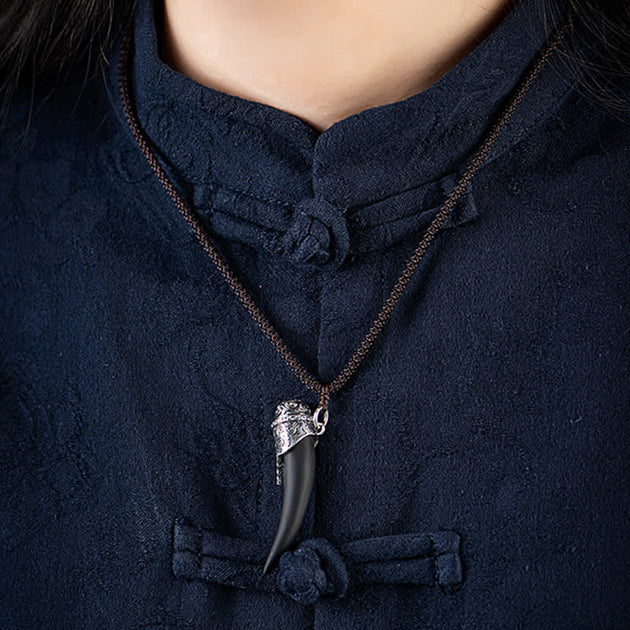 Buddha Stones 925 Sterling Silver Black Obsidian Wolf Tooth Pattern St ...