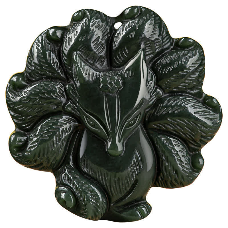 Buddha Stones Hetian Cyan Jade Nine Tailed Fox Luck Necklace String Pe ...