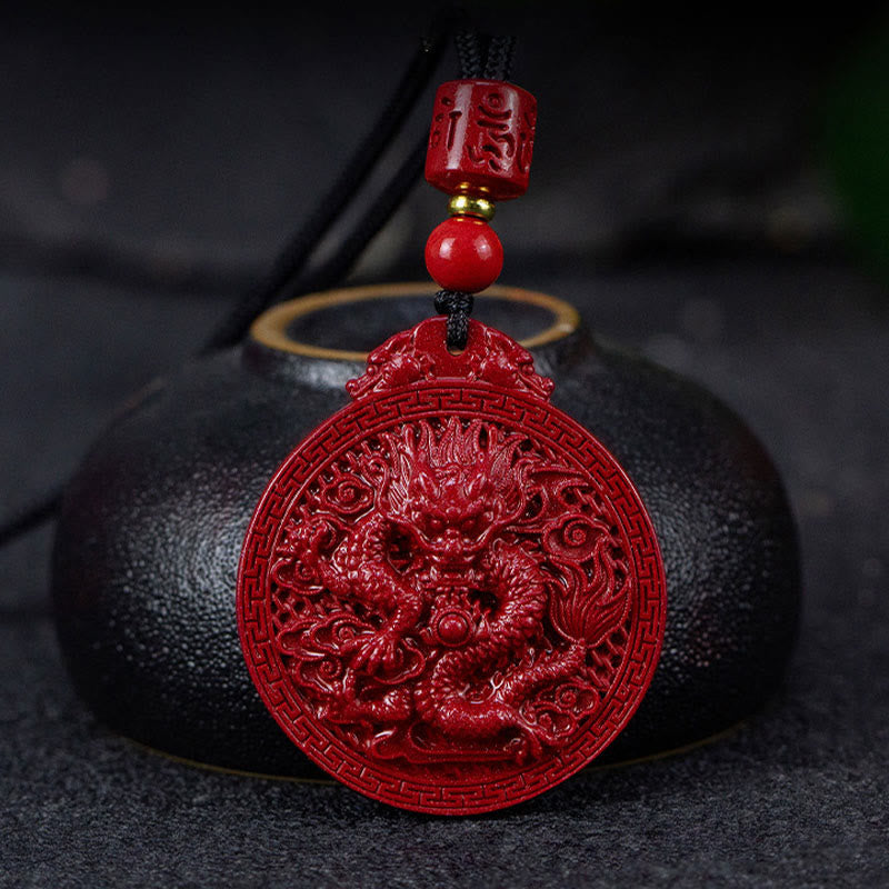 Buddha Stones Year of the Dragon Natural Cinnabar Dragon Protection Ne ...