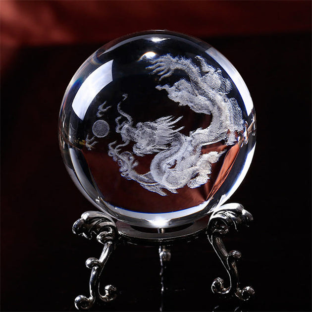 White Crystal Dragon Lotus Blessing Decoration – buddhastoneshop