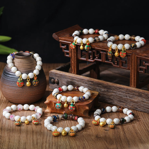 Buddha Stones Gold Swallowing Beast Family Charm Liuli Glass Colorful ...