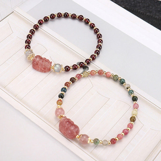 Buddha Stones Natural Tourmaline Garnet Strawberry Quartz PiXiu Moonst ...
