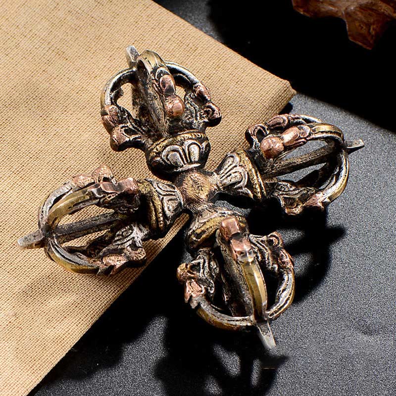 Buddha Stones Tibetan Handmade 5 Prong Double Dorje Copper Iron Thunde ...