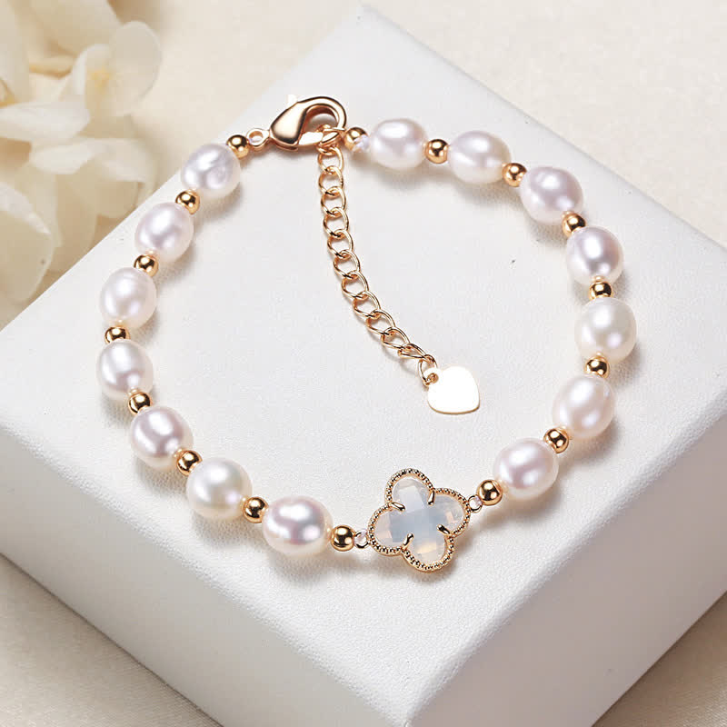 Buddha Stones Pearl Four Leaf Clover Wealth Chain Bracelet ...